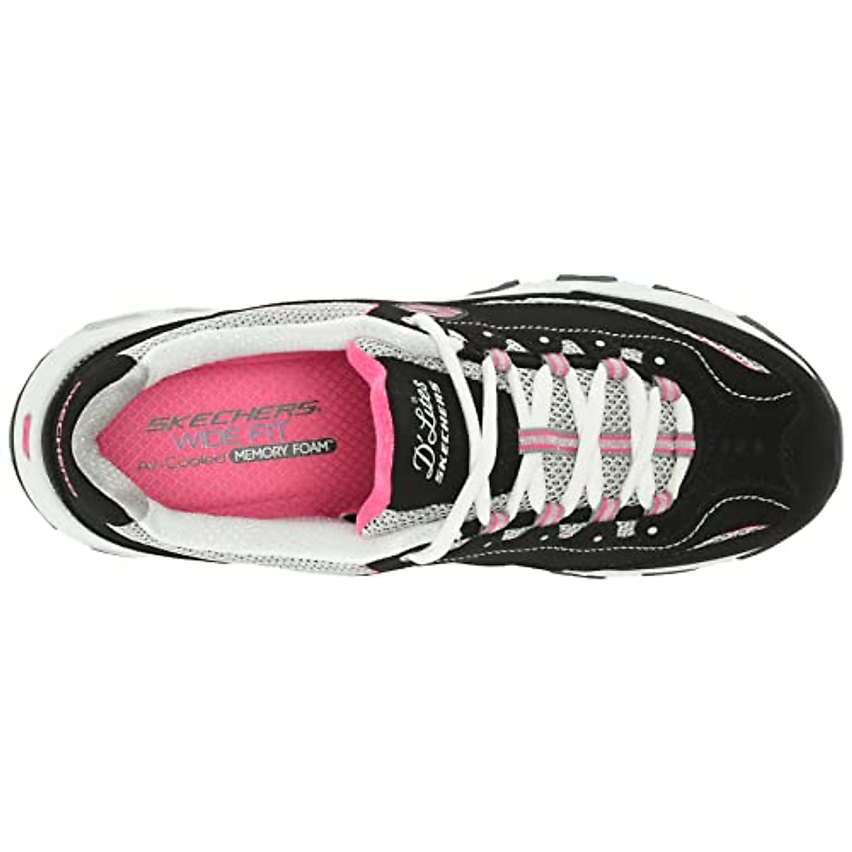 Skechers womens D'lites - Life Saver Memory Foam Lace-up Sneaker,Black/Pink,8 M US