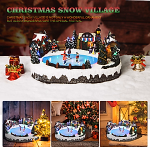 TOYESUNA Christmas Decoration Musical Snow Village Figurines Display Skating Pond Christmas Snow Globe Aldea De Navidad with 8 Music for Kids Gift Christmas Decor Home Decoración De Escritorio Large