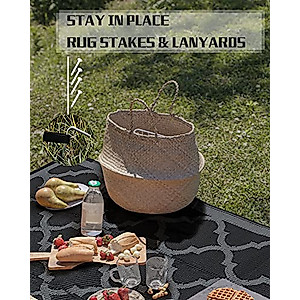 RVOLST Outdoor Rug Carpet Waterproof 6x9 ft-Patio Rug Reversible Portable RV Camping Rug Mat-Plastic Straw Outdoor Rug for Patio Decor Outside Rug for Picnic Balcony-Black and Gray