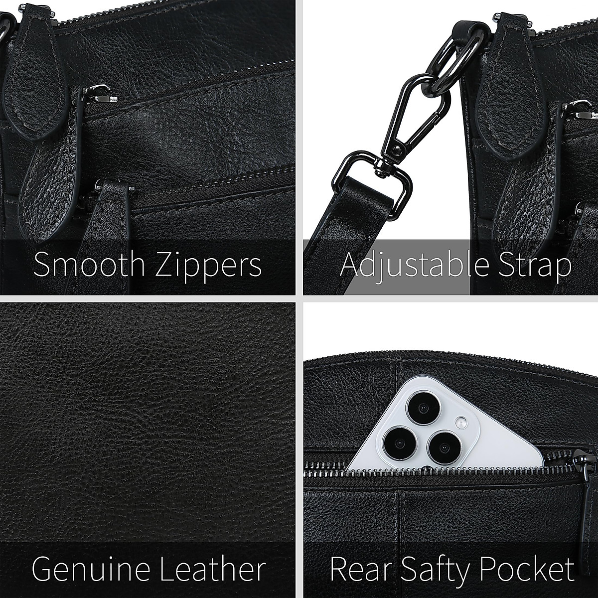 HESHE Crossbody Purses for Women Genuine Leather Purses and Handbags Designer Satchel Purses with Multi-Pockets Vintage Small Shoulder Bags Ladies Hobo Bag (Black)