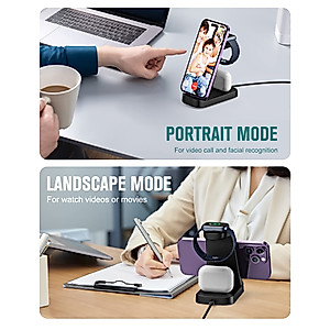3 in 1 Charging Station for iPhone, Fast Charging Dock Stand Apple Watch Charger Ultra/Ultra2/9/8/7/6/SE/5/4/3/2, for iPhone 14/13/12/11/Pro/Max/XS/XR/X/8/7/6/5/Plus,AirPods 1/2/3/Pro/Pro2 (Black)
