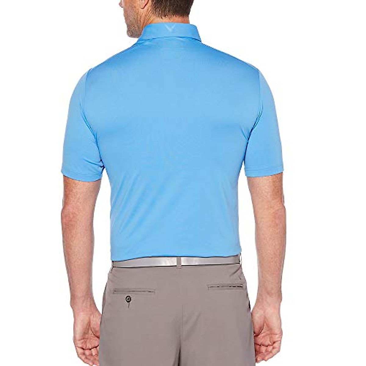 Callaway Men's Micro Hex Golf Performance Polo Shirt with Sun Protection, Solid Stretch Fabric, Marina, Large