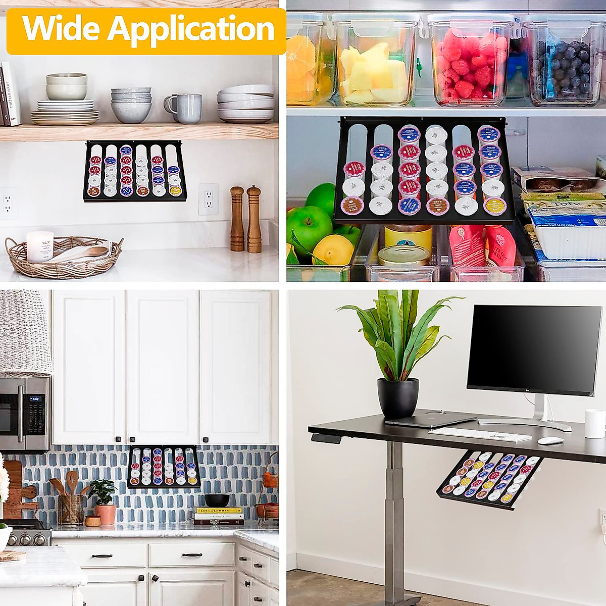 Neorexon K-Cup Holder 9.65" x 14.67", Under Cabinet Coffee Holder Compatible with 30 Cup Pods, Under Cabinet Mount Coffee Pod Under Cabinet for Kitchen and Office