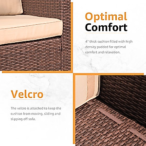 Patiorama 2-Piece Patio Furniture Sofa Set, Outdoor Sectional Sofa, All-Weather Brown PE Wicker Rattan Conversation Set, Outdoor Loveseat, Patio Seating for Balcony Garden Pool (Beige Cushion)