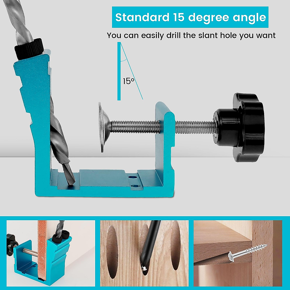 47Pcs Pocket Hole Jig Kit, Aluminum Alloy Pocket Screw Jig Drill Guide, Sturdy 15° Angled Hardware Holes Drilling Positioner, Woodworking Punch Locator Tool with 20 Screws 1 Hex Key for Carpentry