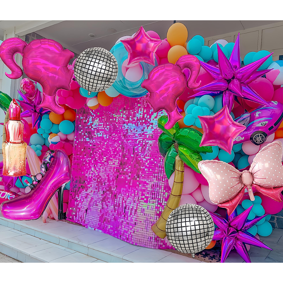 9Pcs Pink Girl Balloons/Pink High Heels Balloon/Makeup Party Decorations/Red Lips Balloons/Hot Pink Doll Balloons/Spa Party/Bridal Shower/Girl Birthday Party Supplies/Dreamhouse Birthday Party