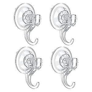 VIS'V Suction Cup Hooks, Small Clear Heavy Duty Vacuum Suction Hooks Shower Wall Suction Cup Hangers Removable Reusable Window Glass Door Suction Holder for Bathroom Kitchen Decor - 4 Pcs