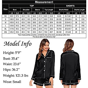 SWOMOG Womens Silk Satin Pajamas Long Sleeve Loungewear Two-piece Sleepwear Button-Down Pj Set Black