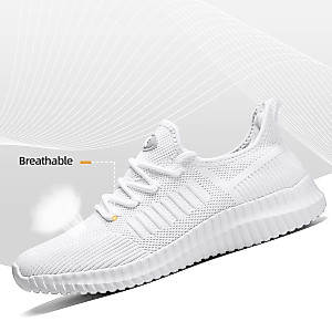 SK·TRIP Women's Walking Shoes Lightweight Breathable Flying Woven Mesh Upper Casual Jogging Shoes Ladies Tennis Shoes Workout Footwear Non-Slip Gym Sneakers for Women White, US10