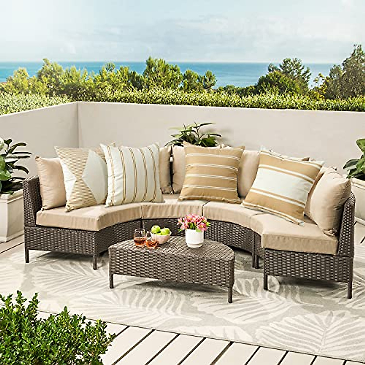 OTOSTAR Pack of 4 Waterproof Throw Pillow Covers 18x18 Inch Geometry Outdoor Decorative Pillow Case Garden Pillow Covers Square Cushion Case Pillows Shell for Patio Furniture Couch Tent (Light Coffee)