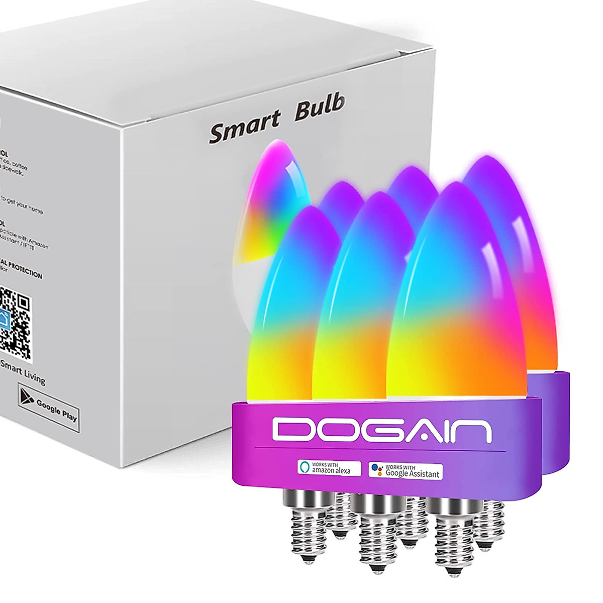 DOGAIN Smart Light Bulbs E12 Base LED Light Bulb Color Changing WiFi-Bluetooth Lights Compatible with Alexa Google Home Tunable White Candelabra Bulbs 360 lm 35w Equivalent 6 Pack