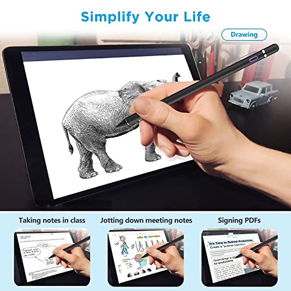 LAOZHOU Best BK Stylus Pen Pencil Pro 12.9/11/10.5/9.7 Inch Air 5/4/3/2/1 iPad 9/8/7/6/5/4/3/2 Mini 6/5/4/3/2/1 Generation Alternative Drawing Writing Digital Smart Stylist for Touch Screens, Black