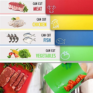 Fotouzy Plastic Cutting Boards for kitchen, Flexible Cutting Mats for Cooking, 100% Non-Slip Cutting Board for Meat and Vegatables, BPA-Free and Dishwasher Safe