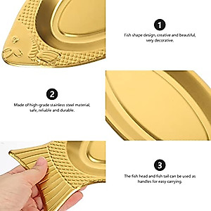Cabilock 35cm Fish Platter Food Trays Stainless Steel Steamed Fish Plate Fish- shaped Dish Snack Appetizer Tray for Home Restaurant Kitchen ( Golden )