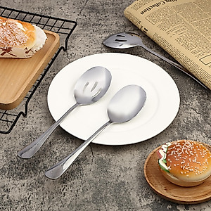 HANSGO Serving Utensils Stainless Steel, 6PCS Large Serving Utensils Including 2 Serving Spoons, 2 Slotted Spoons, 2 Serving Tongs for Wedding Party Family Dinners