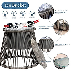 OUTPLATIO 3 Piece PE Wicker Boho Patio Furniture Sectional Chair Sets with Ice Bucket Outdoor Wicker Conversation Sets for Backyard, Porch, Garden (Grey)