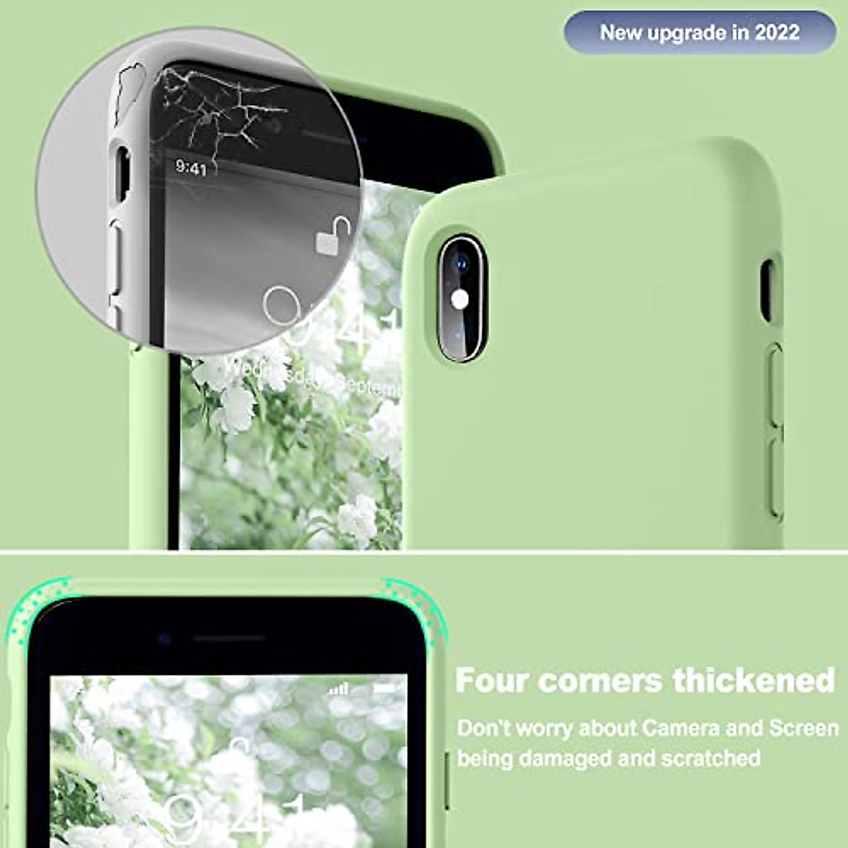 Vooii for iPhone X Case, iPhone Xs Case, Soft Silicone Gel Rubber Bumper Case Microfiber Lining Shockproof Full-Body Protective Case Cover for iPhone X/Xs - Matcha