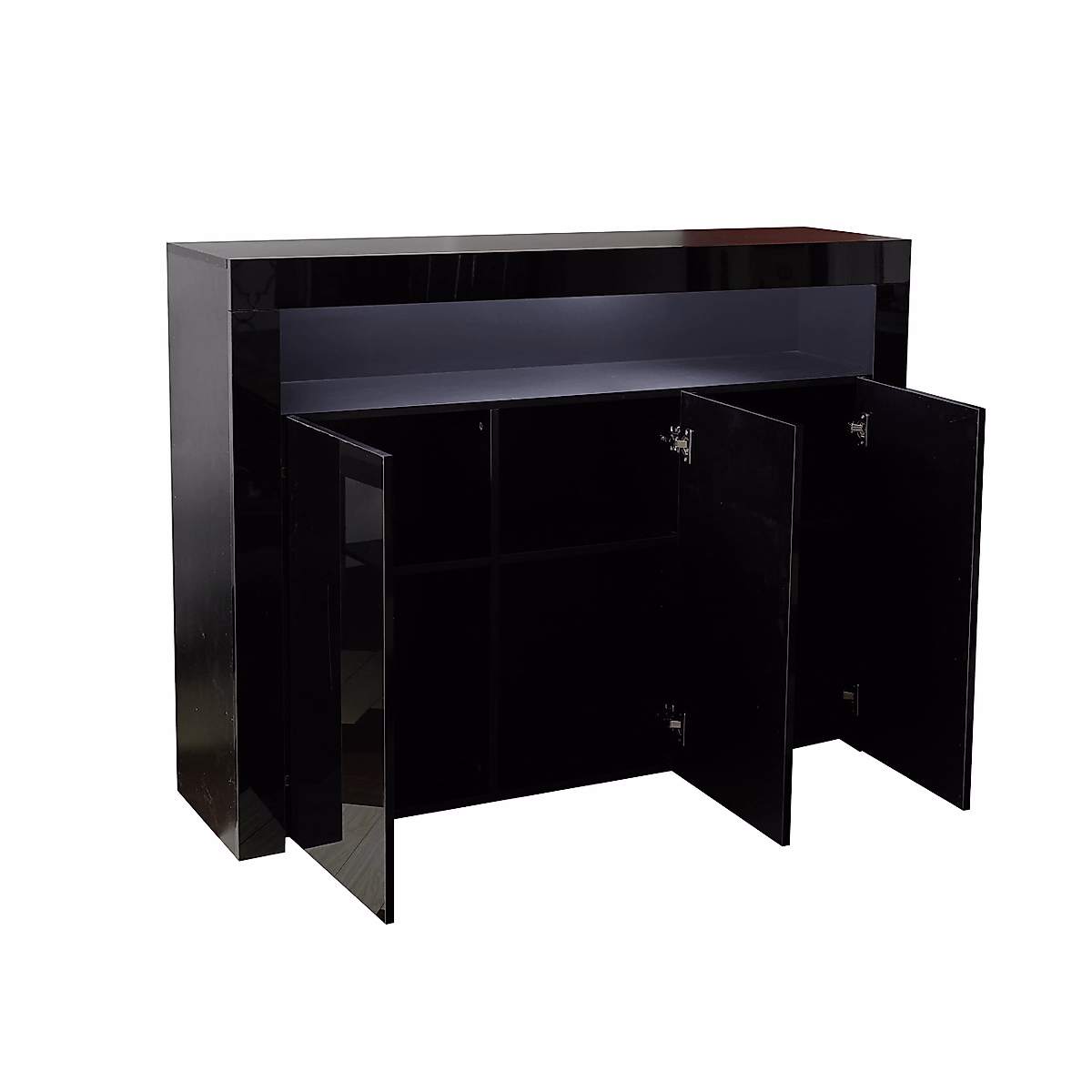 SZUBEE Modern Black High Gloss Sideboard Storage Cabinet with LED Light-Versatile Kitchen and Dining Room Buffet Cupboard with 3 Doors and TV Stand Function