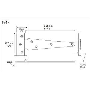 QCAA Extra Heavy Duty Tee Hinge, 14" X5" x3.0mm, Steel, Elegant Sanded Matte Black, 6 Pack