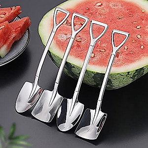 Dessert Spoon Set, 4 Pcs 4.8" Shovel Shape Stainless Steel Spoons, Ice Cream Fruit Spoon for Home, Kitchen or Restaurant