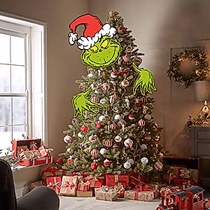 3PCS Grinchs Fence Peeker,Grinchmas Decor for Tree,Grinchs Tree Topper for Whoville Christmas Decorations