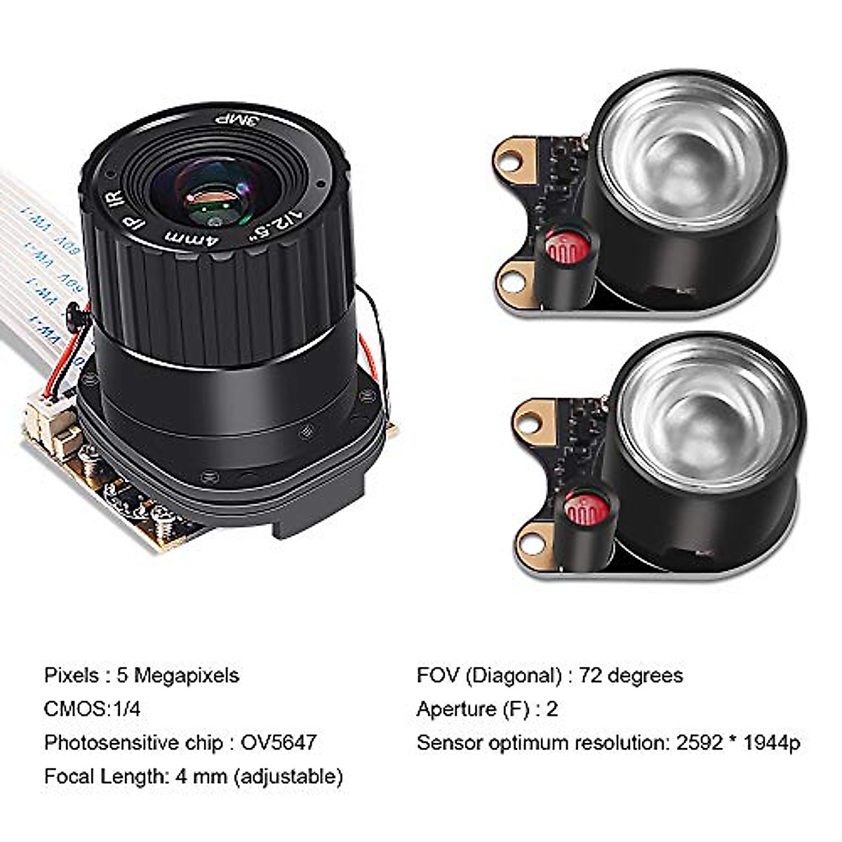 for Raspberry Pi Camera Module 4 B 5MP 1080p OV5647 Automatically Switching Between Day-Vision and Night-Vision Webcam Lens 72 Degree FoV for Raspberry Pi Model A/B/B+, Pi 2 and Raspberry Pi 3,3 b+