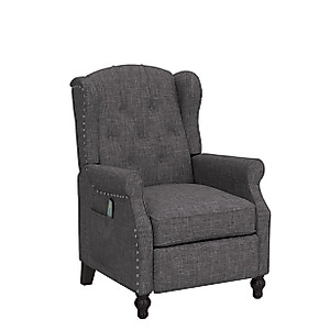 BINGTOO Recliner Chair with Massage and Heat 2 Chairs Set- Accent Chairs for Living Room- Tufted Fabric Push Back Recliner Chair, Footrest and Nailhead Trim, Wooden Legs, Wingback (Double, Gray)
