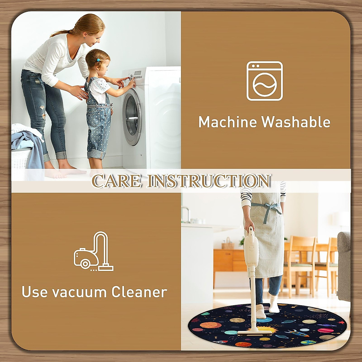 BVOGOS 3’Ft Large Round Area Rug Galaxy Cartoon Space, Ultra Soft Kids Floor Playing Mat for Bedroom Living Room Baby Room, Non-Skid Lightweight Foam Rugs Home Decor