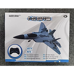HAWK'S WORK 2 CH RC Airplane, F-22 Plane Ready to Fly, 2.4GHz Remote Control, Easy to Fly RC Glider for Kids & Beginners