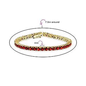 Bling Jewelry Traditional 12CTW Prong Basket Set Solitaire Round Cubic Zirconia Simulated AAA CZ Red Garnet Tennis Bracelet for Women Prom Bridesmaid 14K Gold Plated 7.5 Inch