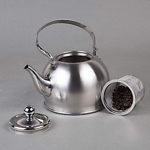 Creative Home 72258 Royal Stainless Steel Whistling Tea Kettle with Removable Infuser Basket, Folding Handle, 1 Quart