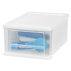 IRIS USA 7 Qt. Plastic Stackable Storage Drawers, Small, 4 Pack, Multi-Purpose Bins for Bedroom, Bathroom, Closet, Craft Room, Garage, Kids Room, Office, Pantry, Under Sink, White