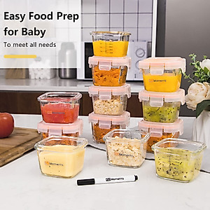 KidMoments 6 oz Set of 12 Glass Baby Food Jars, Glass Containers with Airtight Lids for Toddler, Reusable Leakproof Baby Bullet Jars with Small Size, Oven, Freezer, Microwave & Dishwasher Safe