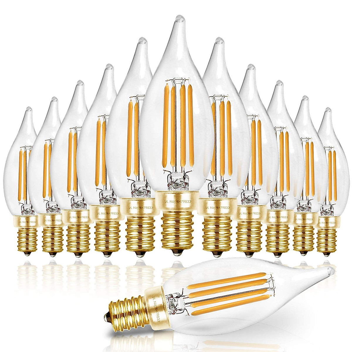 Hizashi 90+ CRI LED Candelabra Bulb 40W Equivalent E12 LED Bulb Dimmable 2700K Soft Warm White, Chandelier Light Bulbs, 4W 450LM Flame Tip CA10 Candle Light Bulbs, UL Listed - 12 Pack
