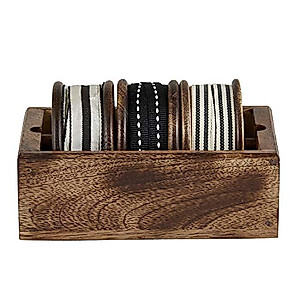 Santa Barbara Design Studio Michel & Co. Wood Spool with Ribbon, 3-Piece, Black Stripe