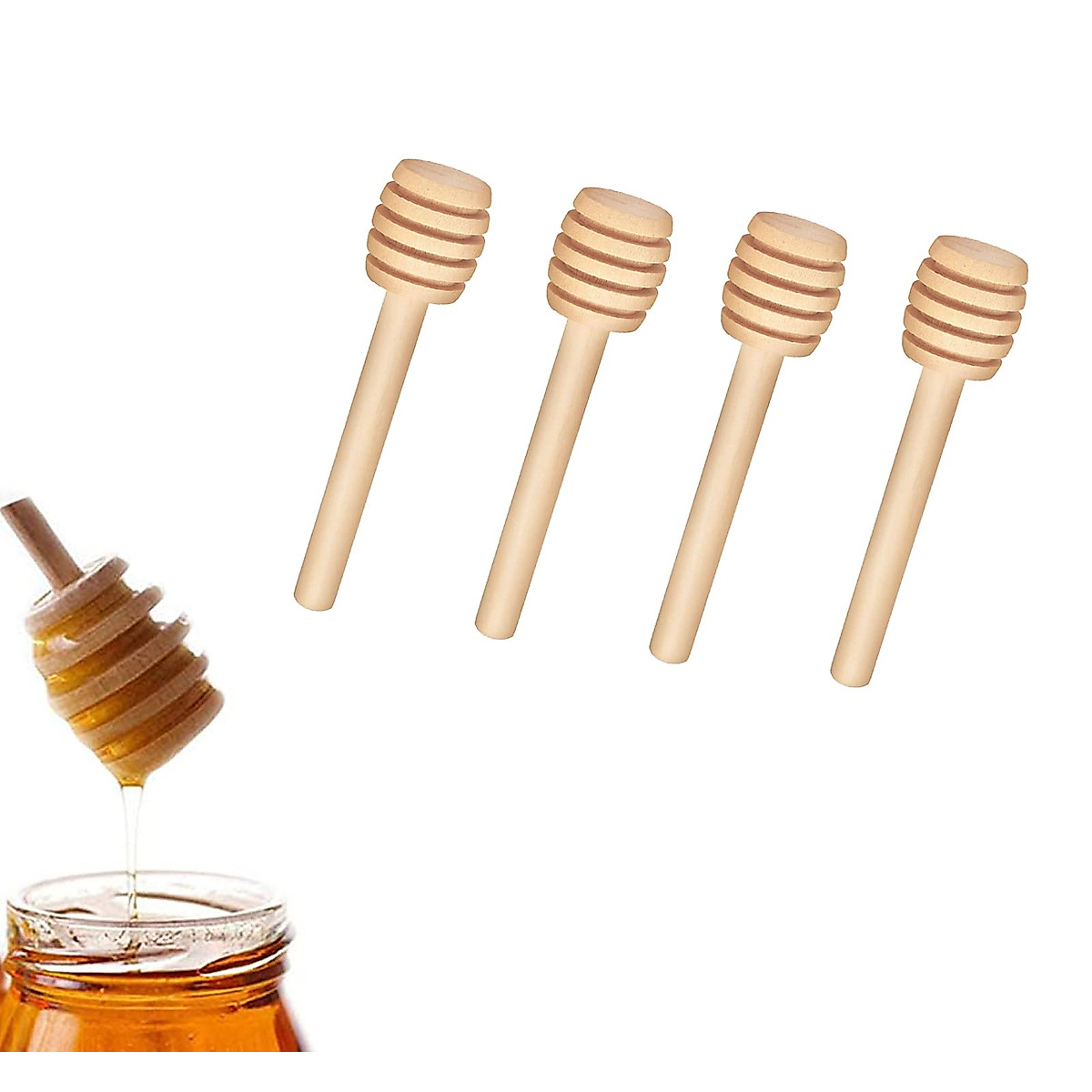 ICEYLI Wooden Honey Mixing Stirrer 4 Pcs 3 Inch Mini Honey Dipper Sticks Honey Comb Stick Honey Spoon Collecting Dispensing Drizzling Jam