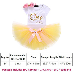 IBTOM CASTLE Baby Girls 1st Birthday Cake Smash 3pcs Outfits Set Cotton Romper bodysuit+Tutu Dress+Flower Headband Princess Skirt Clothes Yellow smile Sun One Size