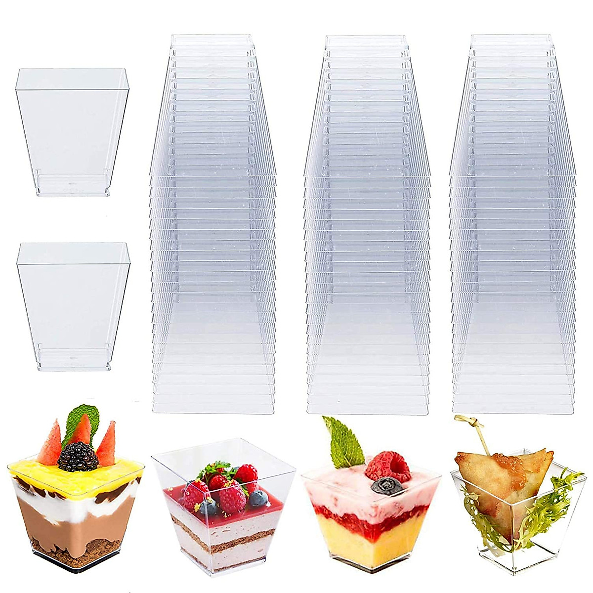 Dessert Cups Clear Square Plastic Mini Cube 2oz Shot Glass Pack of 40