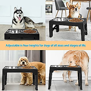 Niubya Elevated Stainless Steel Dog Food Bowls , Adjusts to 5 Heights (3.15", 8.66", 9.84",11.02", 12.2") for Small Medium and Large Dogs, Black