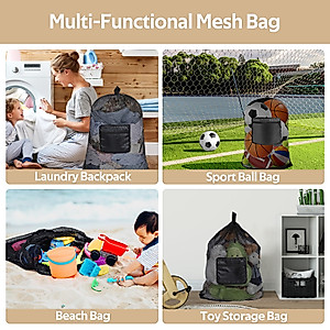 OTraki Mesh Laundry Bag Backpack 36 x 28 Inch Extra Large Drawstring Mesh Wash Bag with Shoulder Straps Zipper Pocket Heavy Duty Dirty Clothes Travel Laundry Bag for Home College Dorm Apartment Black