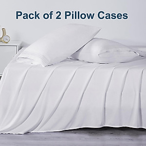 CozyLux Pillow Cases Queen Set of 2 Luxury 1800 Series Double Brushed Microfiber Bed Pillow Cases Embroidered 2 Pack 20x30 inches, White Pillow Covers with Envelope Closure, Pillows Not Included