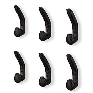 Rustic State Halle Wall Mount Cast Iron Hooks Coat Towel Bag Hat Hanger Multiuse Entryway Railroad Spike Rack Black Set of 6