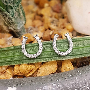 Dazzlingrock Collection Round White Diamond Horse Shoe Stud Earrings for Her (0.10 ctw, Color I-J, Clarity I1-I2) in 14K White Gold in Screw Back