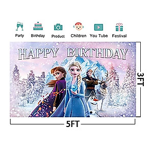 ASCLO Frozen 2 Backdrop for Birthday Party Supplies 5x3ft Frozen Photo Backgrounds Elsa Theme Baby Shower Banner for Birthday Cake Table Decoration, white, One Size