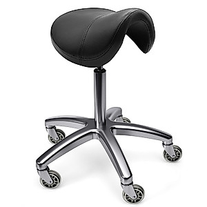 TASALON Saddle Stool - Ergonomic Saddle Chair - Comfortable Saddle Stool with Wheels - Swivel Salon Cutting Stool for Kitchen, Salon, Spa, Tattoo, Pedicure, Massage -Esthetician Chair – Black