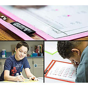 Dry Erase Pockets 12pc [10” x 13”] +Free PENS +Bonus 900 Downloadable Worksheets! Write and Wipe Reusable Plastic Sheet Protectors for Classroom Organization & Teaching Supplies by Teachers Toolbox