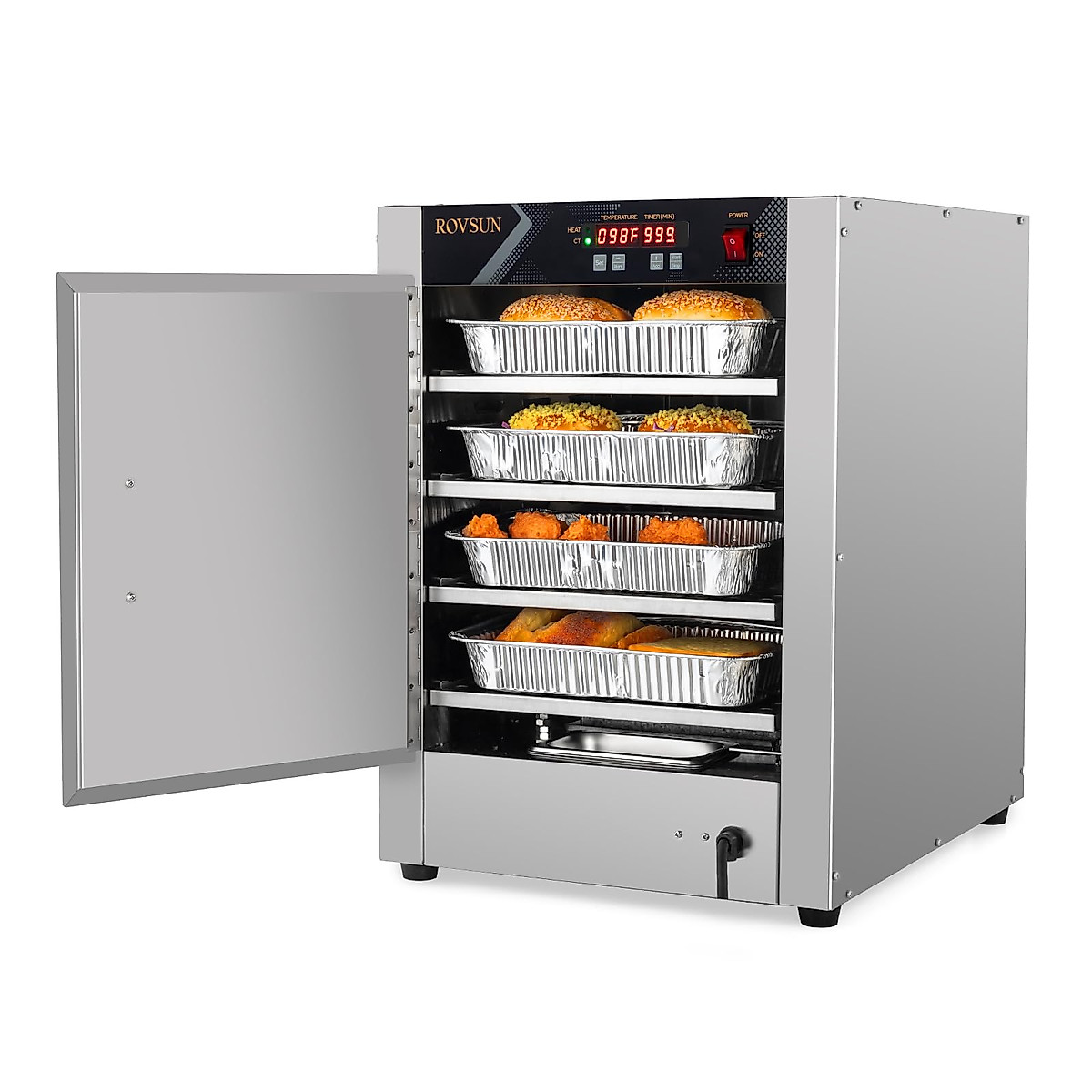 ROVSUN 4-Tier Pizza Warmer Hot Box Food Warmer w/Removable Shelves Water Tray, Pretzel Warmer Hot Holding Cabinet Commercial Electric Food Warmer Countertop for Catering Buffet Restaurant, 110V 800W
