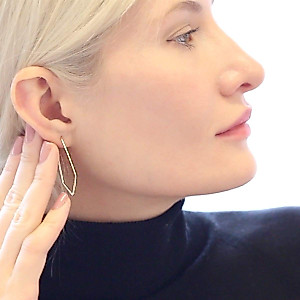 Humble Chic Geometric Chevron Threader Hoop Earrings - Lightweight Cutout Thin Wire Drop Dangles, 18K Yellow - 1.5 inch