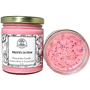 Pretty in Pink 8 oz Soy Candle | Handmade with Herbs & Essential Oils | Enchantment, Charm, Love & Attraction Rituals | Wiccan Pagan Conjure Hoodoo Magic