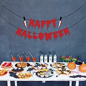 Pre-Strung Happy Halloween Banner,NO DIY,Pre-Strung Garland on 8 ft Strand,Scary Killer Halloween Party Decorations & Decor. Did we mention no DIY?